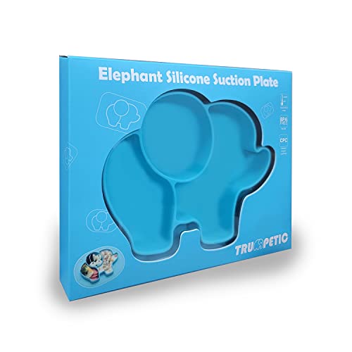 TRUMPETIC Elephant Silicone Suction Plate With Hanging Hole, Divided Toddler Plates, Skidproof & Unbreakable, BPA Free, Dishwasher Microwave Safe (Orange)