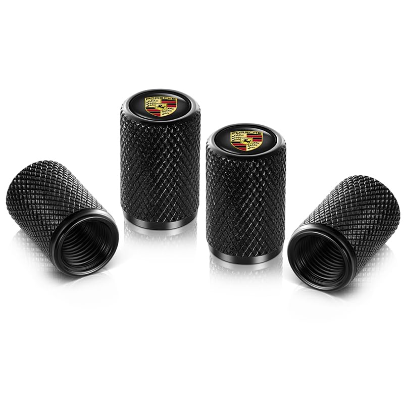 Metal Auto Tire Valve Stem Compatible with Porsche 718 911 Macan Taycan Paramera Cayenne Trim Accessories 4pcs (Black)