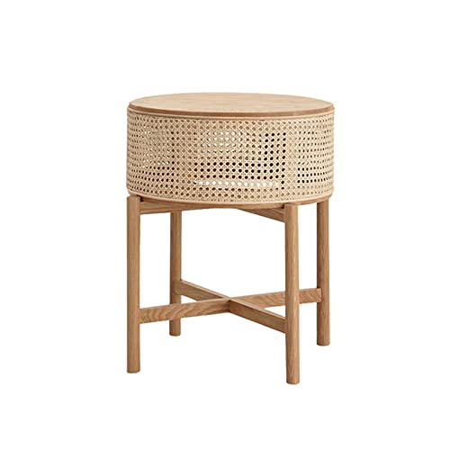 HIGOH Bedside Table Coffee Table Rattan Sofa Sides Table Simple Tea Table Living Room Bedroom Rattan Small Round Nightstand