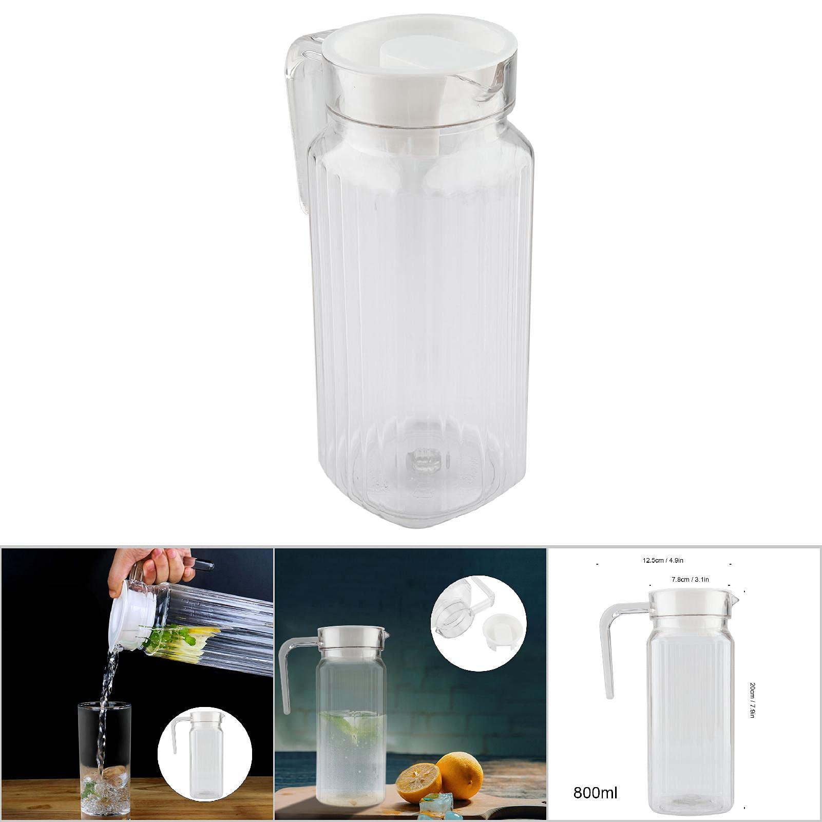 Haofy Acrylic Pitcher, Small Plastic Pitcher Juices Pitcher, Transparent Water Jugs Broken Resistant Beverage Jugs, Storing Milk Juices Tea Lemonade, with Lid and Handle(500ML)