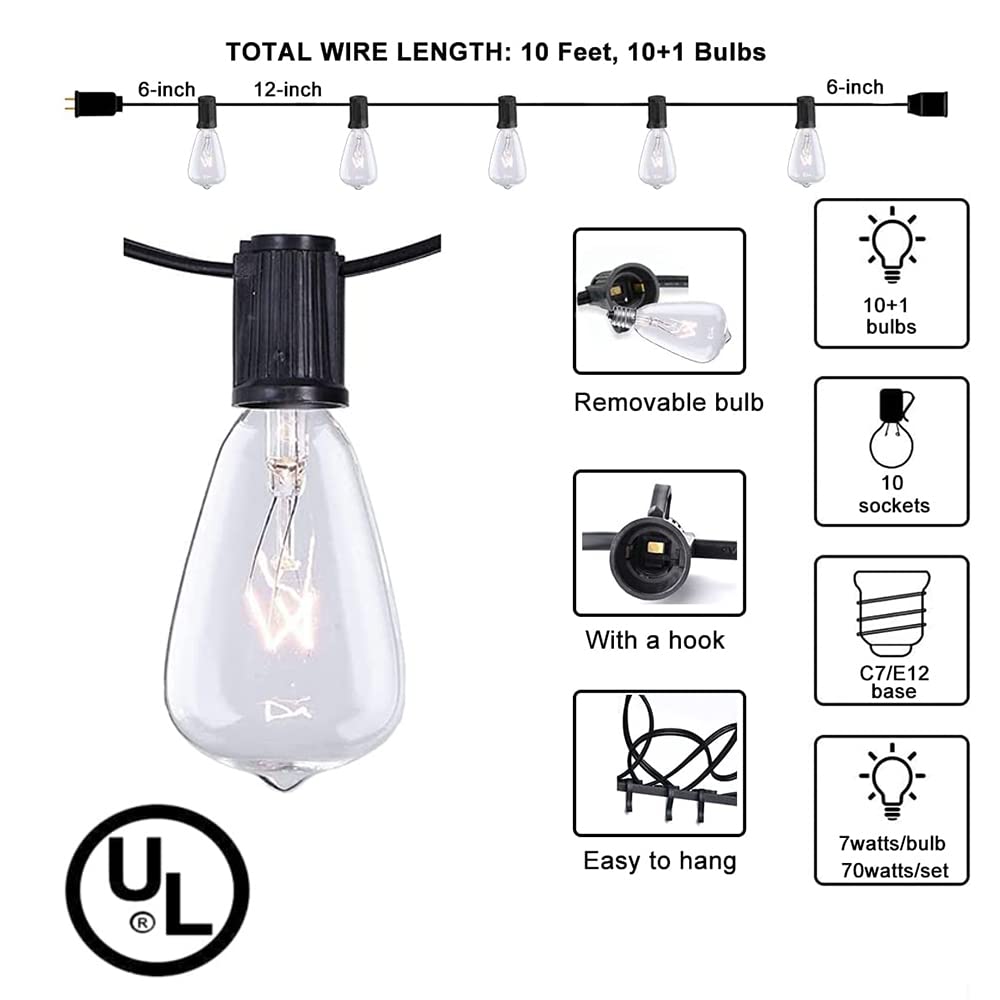 Couah ST38 LED Outdoor String Lights,30FT LED Outdoor Patio String Lights with 16 Edison Bulbs Outdoor Lights Weatherproof Hanging Edison Lights for Backyard Party Wedding Garden Black Wire