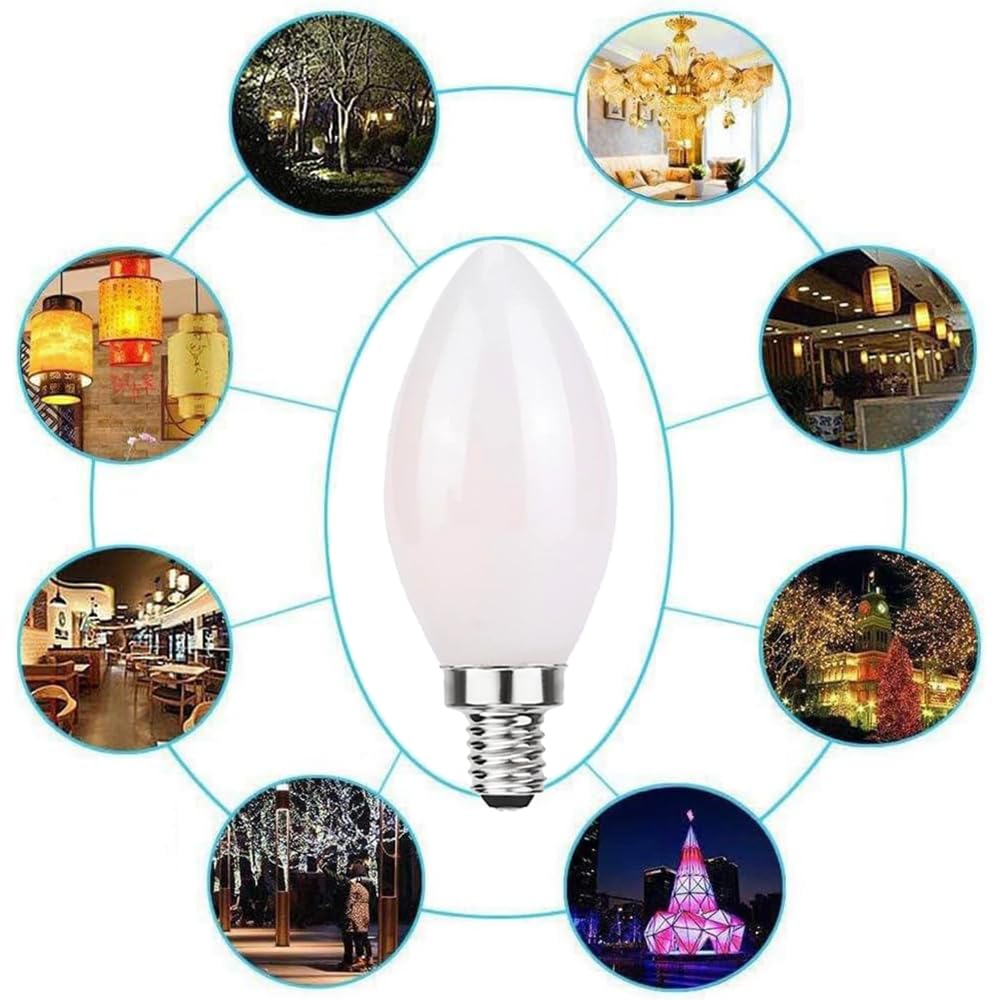 KODBPJ E12 Candelabra Light Bulbs Frosted Chandelier Light Bulbs 40watt Equivalent 3000K Warm White B11 Torpedo Tip Dimmable 4W LED Candle Light Bulbs (8)