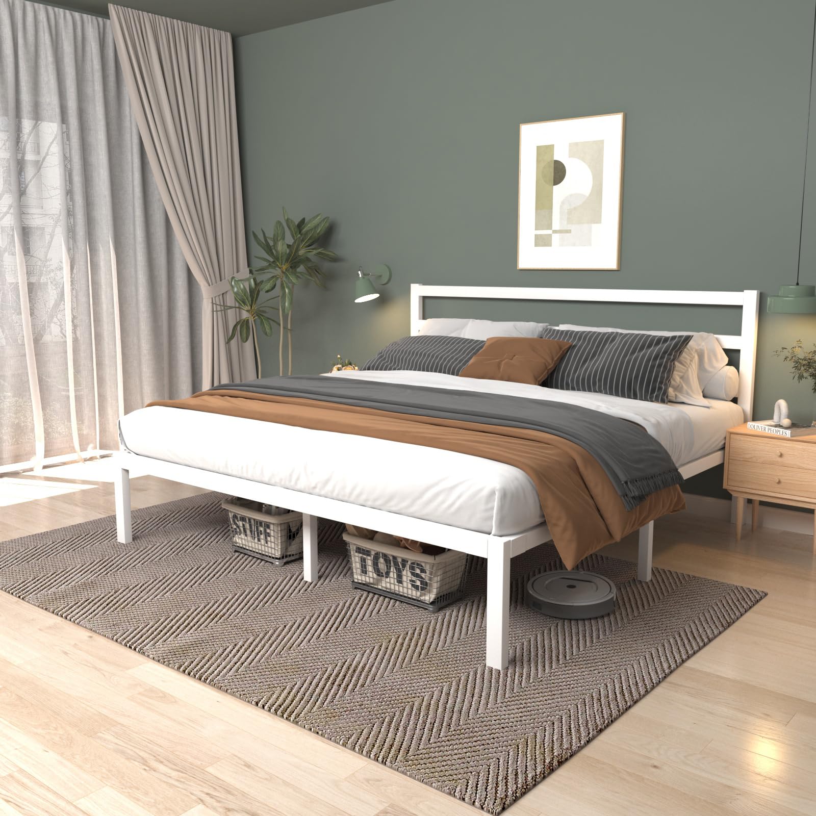 LoVinson Queen Size Bed Frame, Heavy Duty Platform Bed Frame with Strong Metal Foundation,Under Bed Storage,Mattress Foundation,No Box Spring Required,Easy Assembly, Black