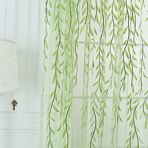 Norbi Willow Voile Tulle Room Window Curtain Sheer Voile Panel Drapes Curtain 39.4'' x 78.8" L (Green B)