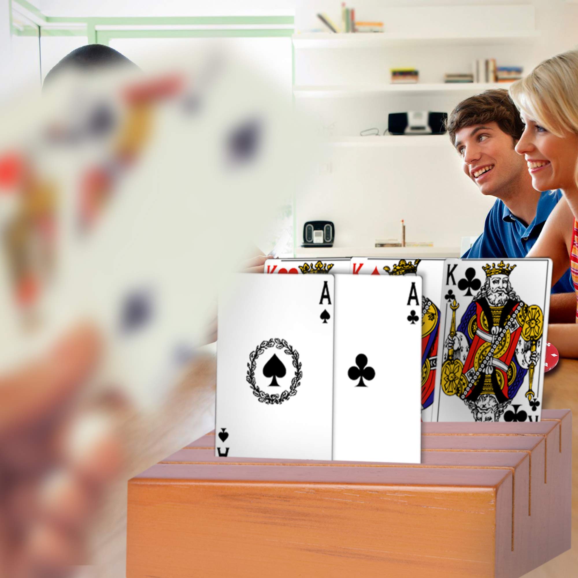 RNK Gaming Card Holders for Playing Cards Set of 2 Wooden Cardholder for Kids, Adults, & Seniors