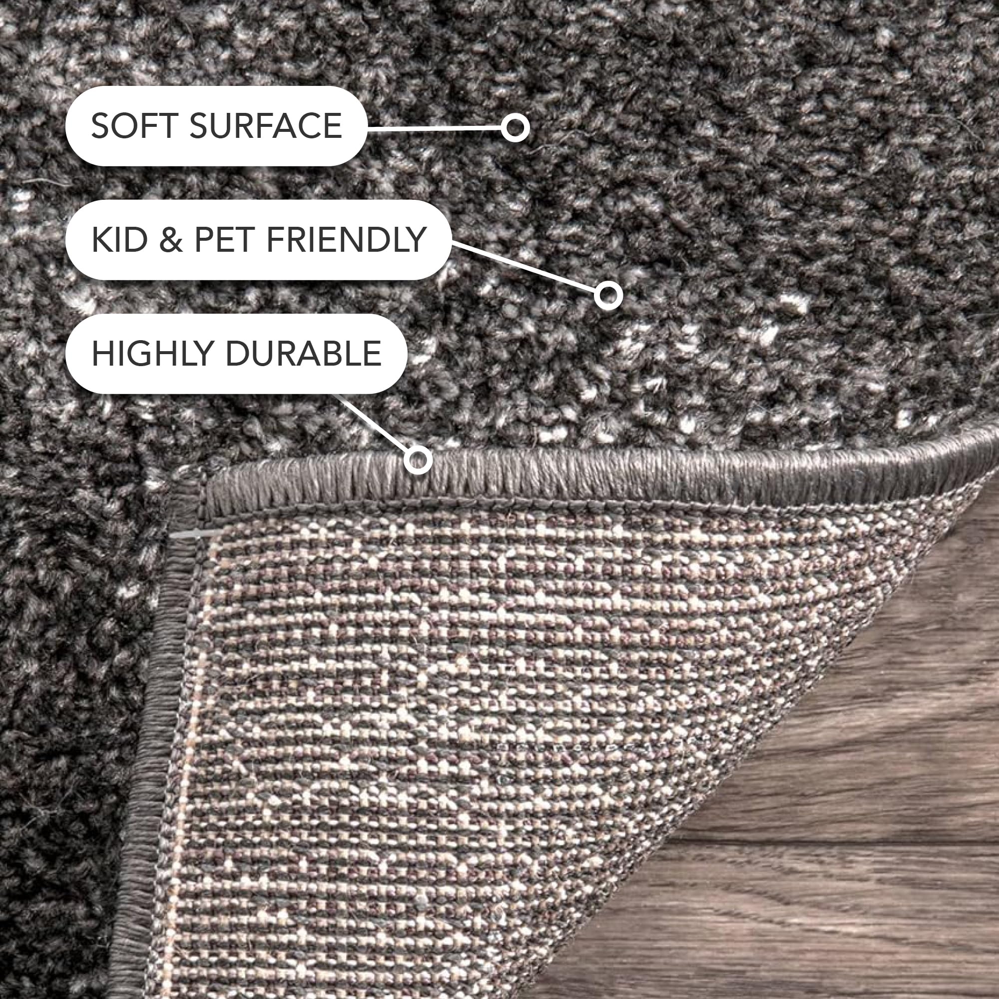 nuLOOM 2' x 3' Performance Indoor Area Rug, Non-Shed, Power Loomed High-Traffic Area Rug for Living Room, Bedroom, Home, Julene Charcoal