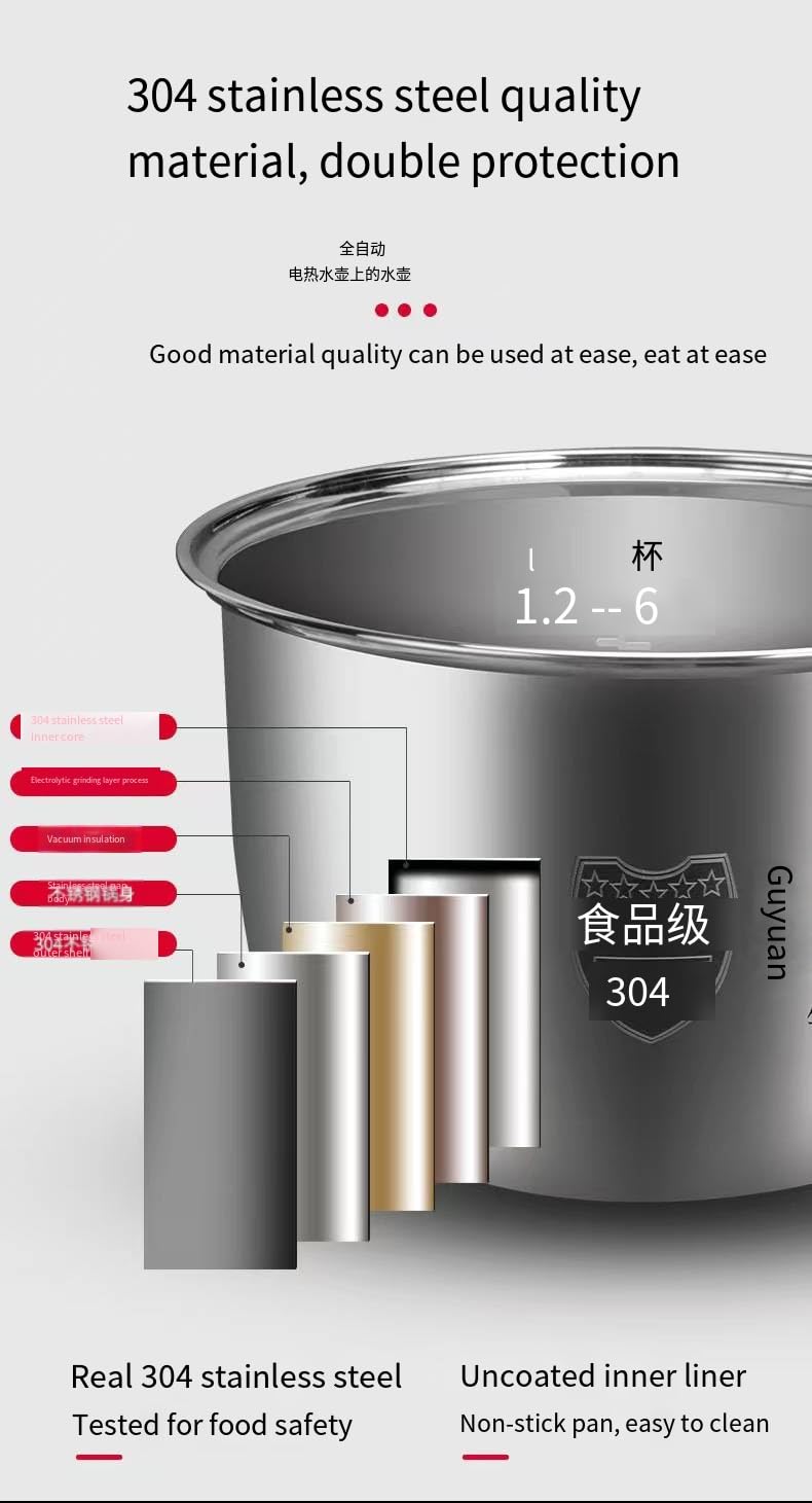 Low Carbon Rice Cooker, Multifunctional Rice Cooker, 304 Stainless Steel Non Stick Inner Pot Rice Cooker, Three iInternal Container Designs For Separating Rice Soup, 24-Hour Timer Design(220v)