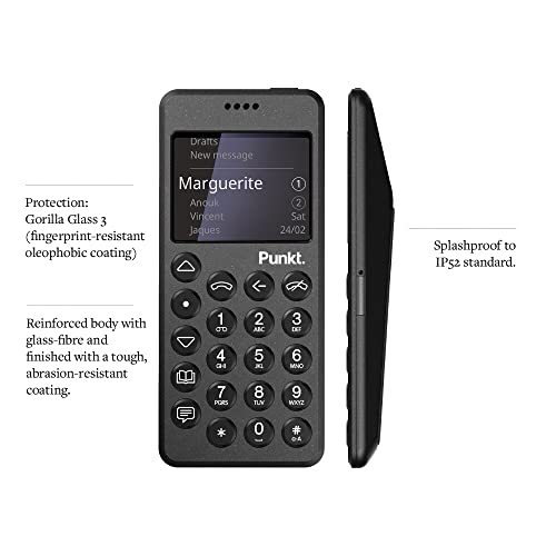 Punkt. MP02 New Generation 4G LTE Minimalist Mobile Phone, Unlocked, Nano-SIM, Wi-Fi Hotspot, Digital Security, 2GB RAM+16GB Storage, 1280 mAh Battery, Multiband β Black