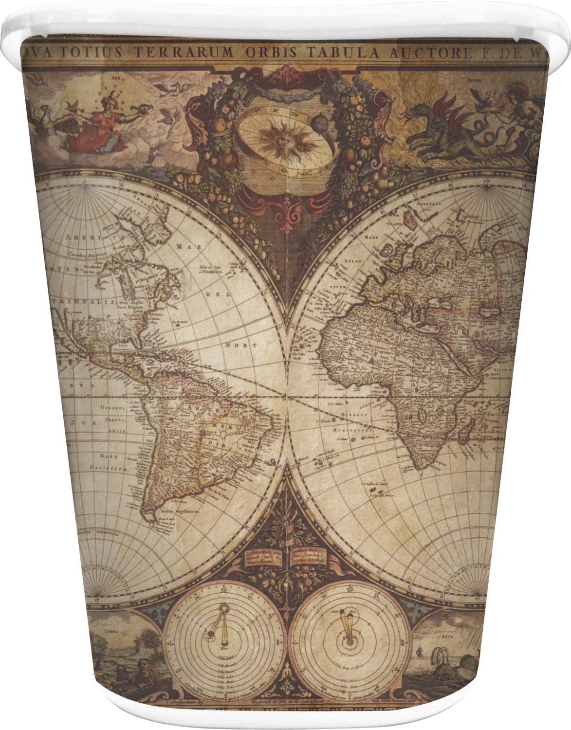 RNK Shops Vintage World Map Waste Basket - Double Sided (Black)