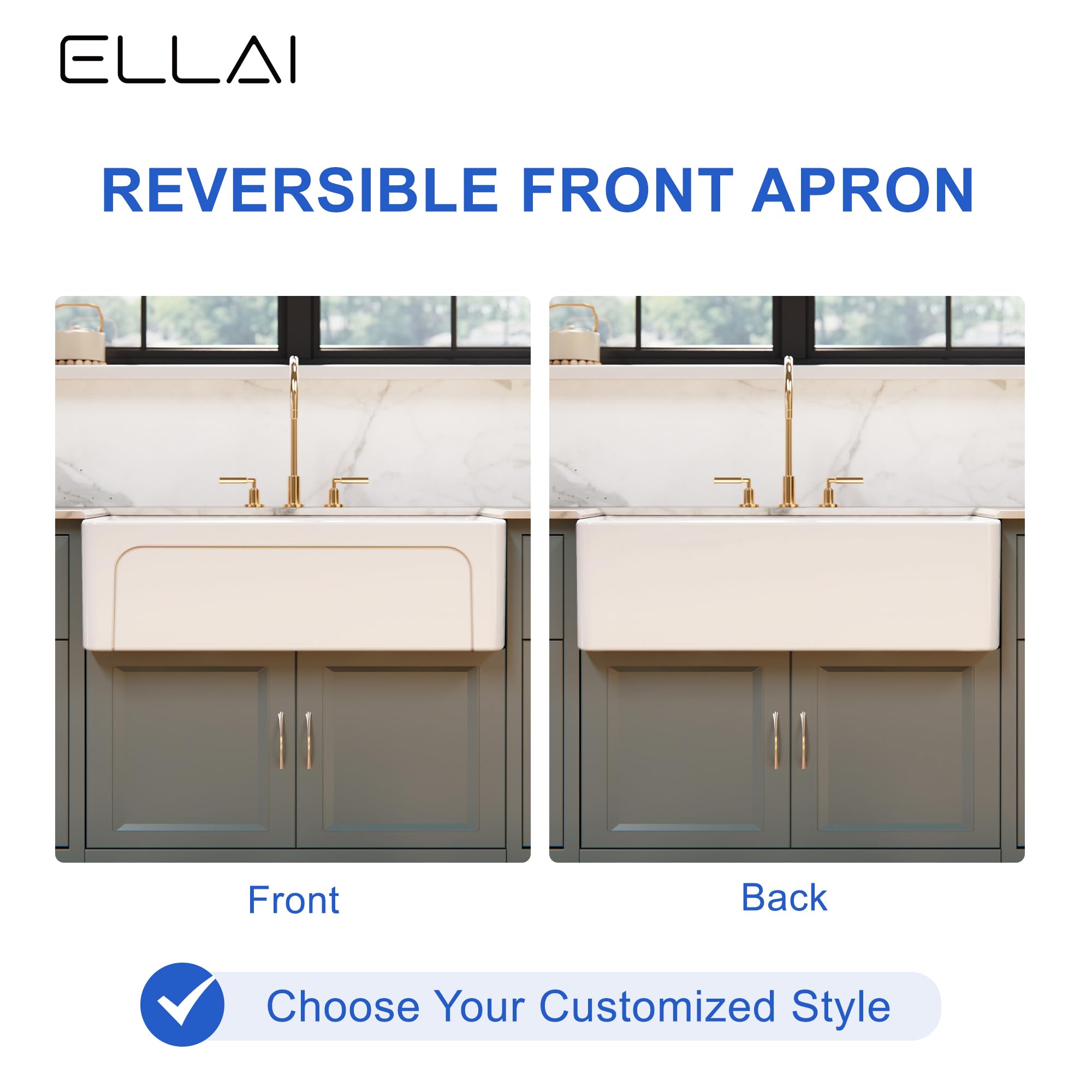 ELLAI Farmhouse Sink 30 Inch Beige Fireclay Apron Front Single Bowl Deep Drop In Kitchen Sink Undermount Farm Sink with Bottom Grid & Strainer, 30βx18βx10β Reversible Matte Biscuit