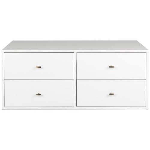Prepac 4-Drawer Floating Dresser for Bedroom, Modern Dresser Chest of Drawers with Brushed Brass Knobs 16" D x 42.25" W x 17.25" H, White, WDBW-1412-1