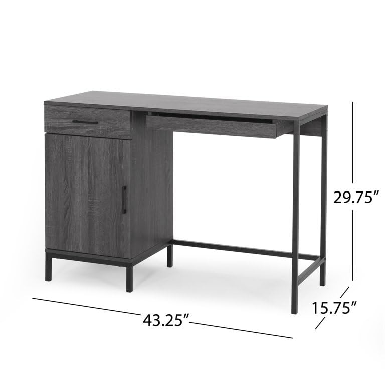 Computer Desk with Keyboard Tray, 43” Gaming Desk with Drawers & Storage, Rustic Home Office Desks Corner Table for Bedroom Office Work (Gray)