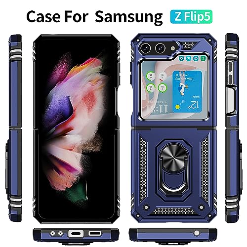 ZOEII Flip 5 Case for Samsung Z Flip 5 Case with Ring (Military-Grade) Anti-Drop, Heavy Duty Protective Case for Galaxy Z Flip 5 Case- Blue