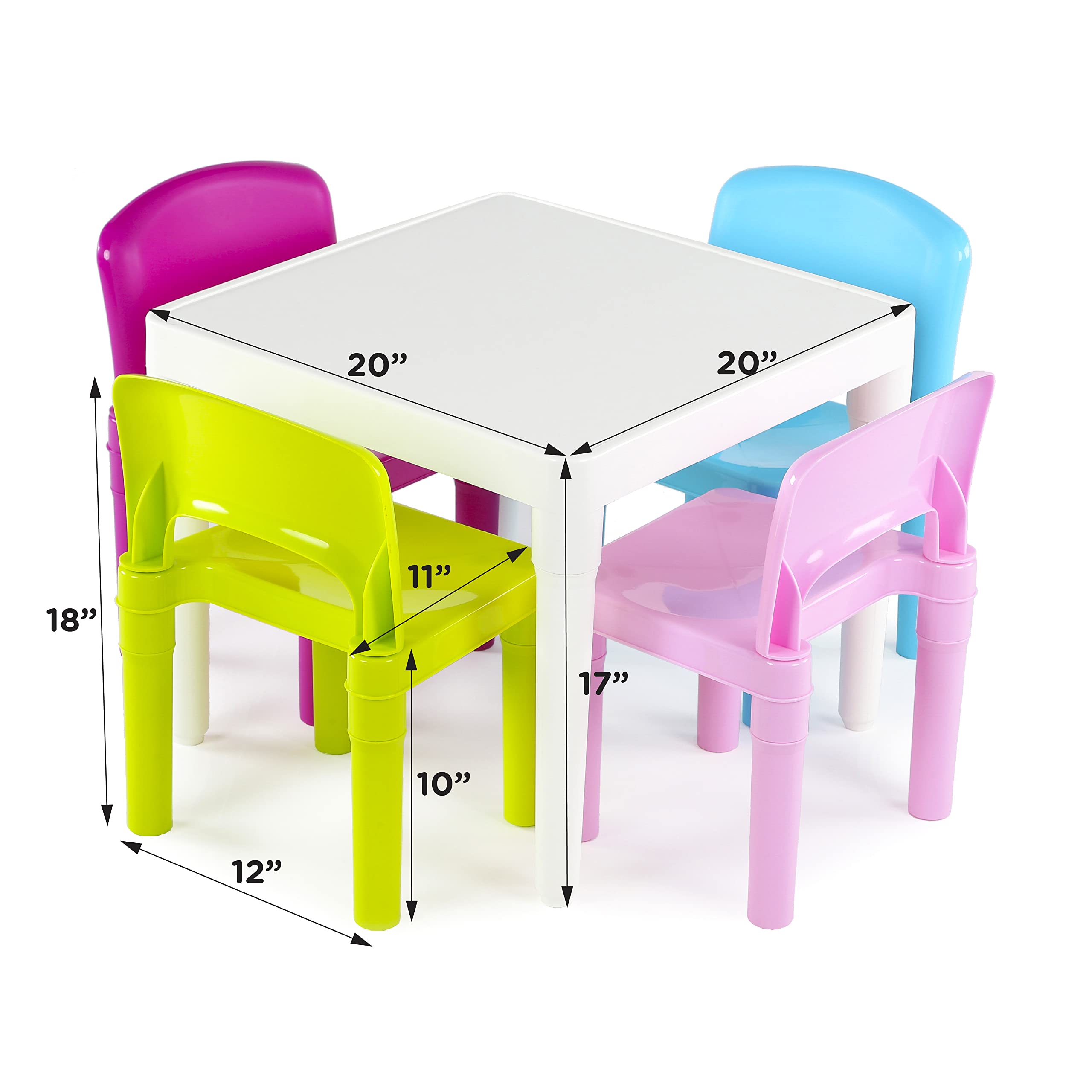Humble Crew White Table/Pastel Chairs Kids Plastic 4 Set & White/Blue/Pink/Purple Extra-Large Toy Organizer, 16 Storage Bins