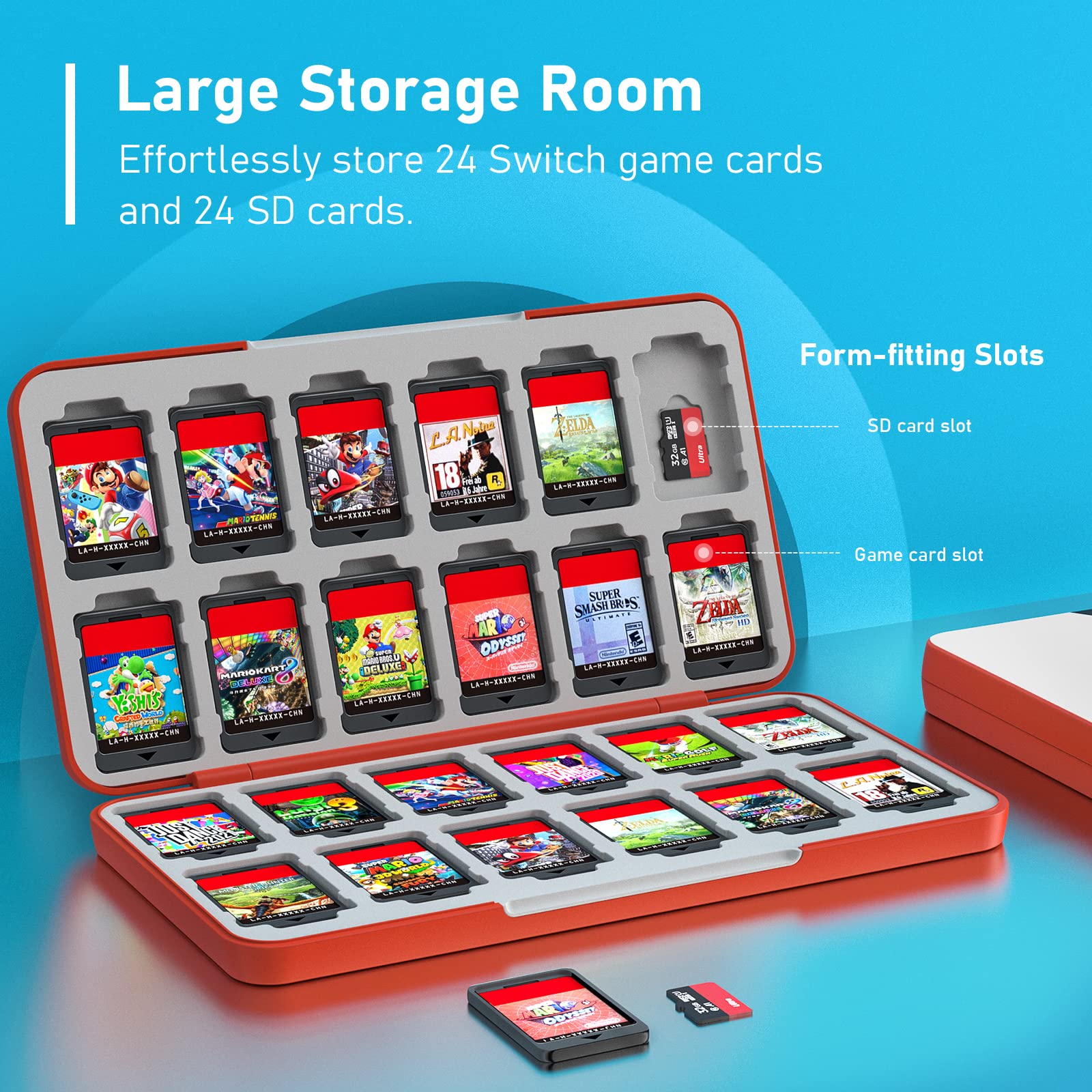TiMOVO 24 Game Card Case for Nintendo Switch OLED 2021/Switch/Switch lite, 24 Game Holder Cartridge Case for Switch Game Cards and 24 SD Cards, Compact & Portable Game Storage Case Box, Pokeball
