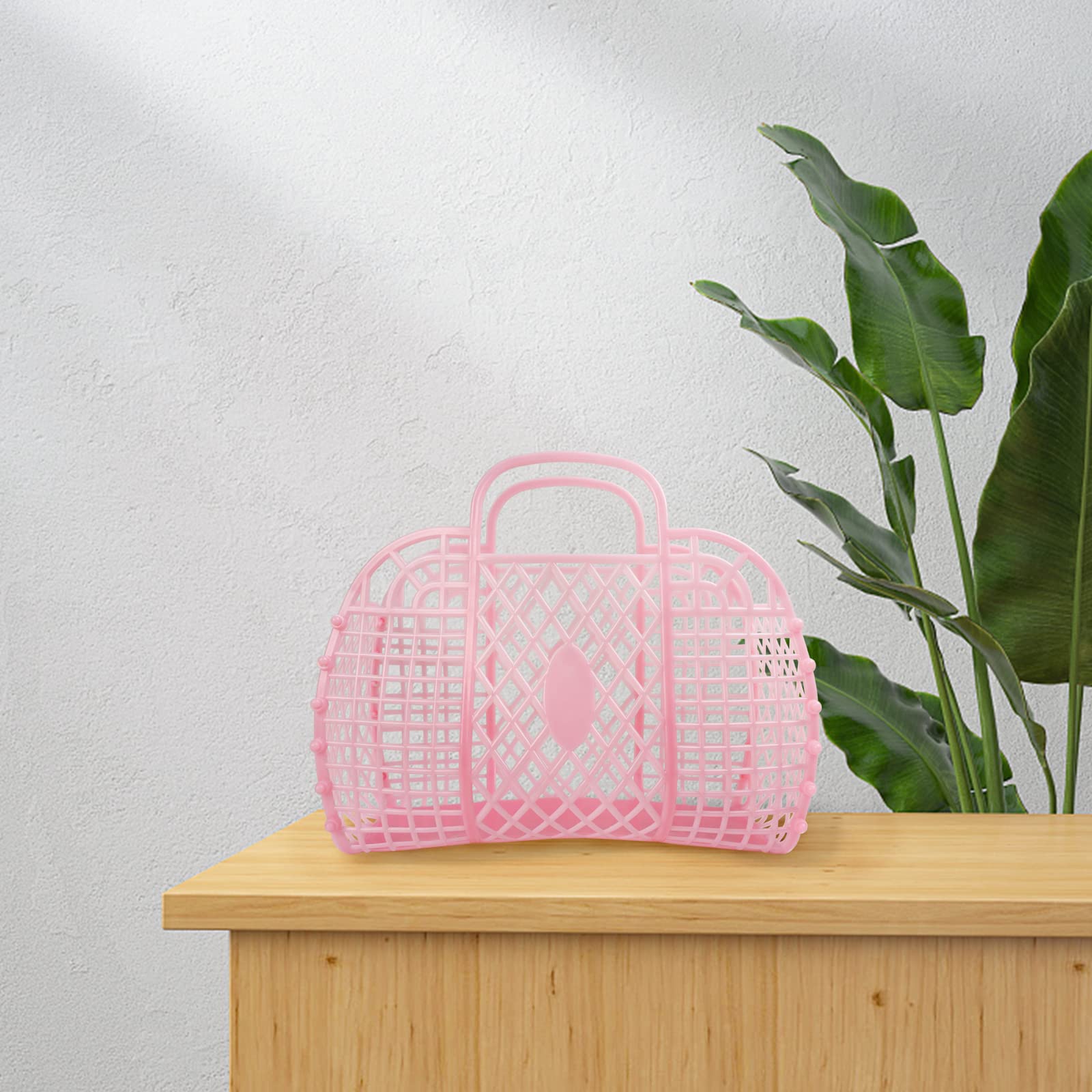 Gift Basket Toddler Purse Girls Jelly Beach Bag Plastic Beach Tote Storage Easter Baskets for Kids Light Pink Set of 2