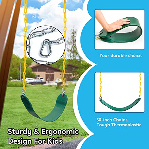 TURFEE Heavy Duty Swing Seat Green Color with 66” Chain, Swing Set Accessories Replacement with Snap Hooks for Kids Outdoor Play Playground Trees, Swing Set