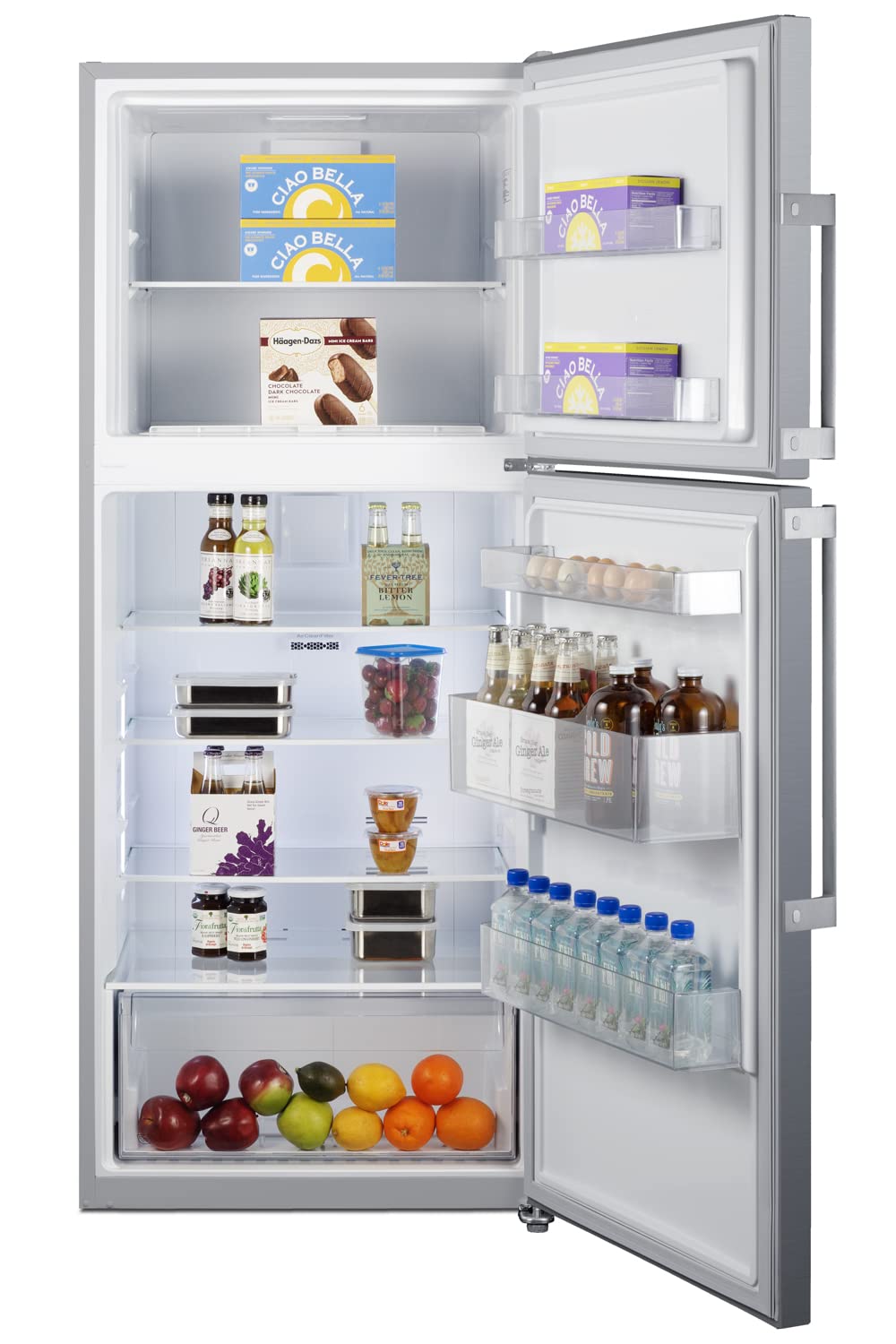 Summit Appliance FF1513SS 28" Wide Top Mount Refrigerator-Freezer, Interior LED Lighting, Digital Temperature Control, 13.63 cu.ft Capacity, Frost-free, Open Door Alarm, Stainless Steel Exterior