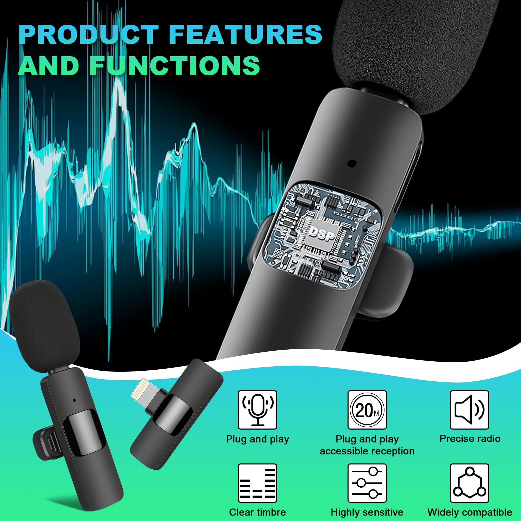 CWZZ Wireless Lavalier Microphone for iPhone iPad, Professional Wireless lavalier Microphone with Clearer Audio, Wireless Microphones, Mini Microphones for Interview, TikTok, YouTube…