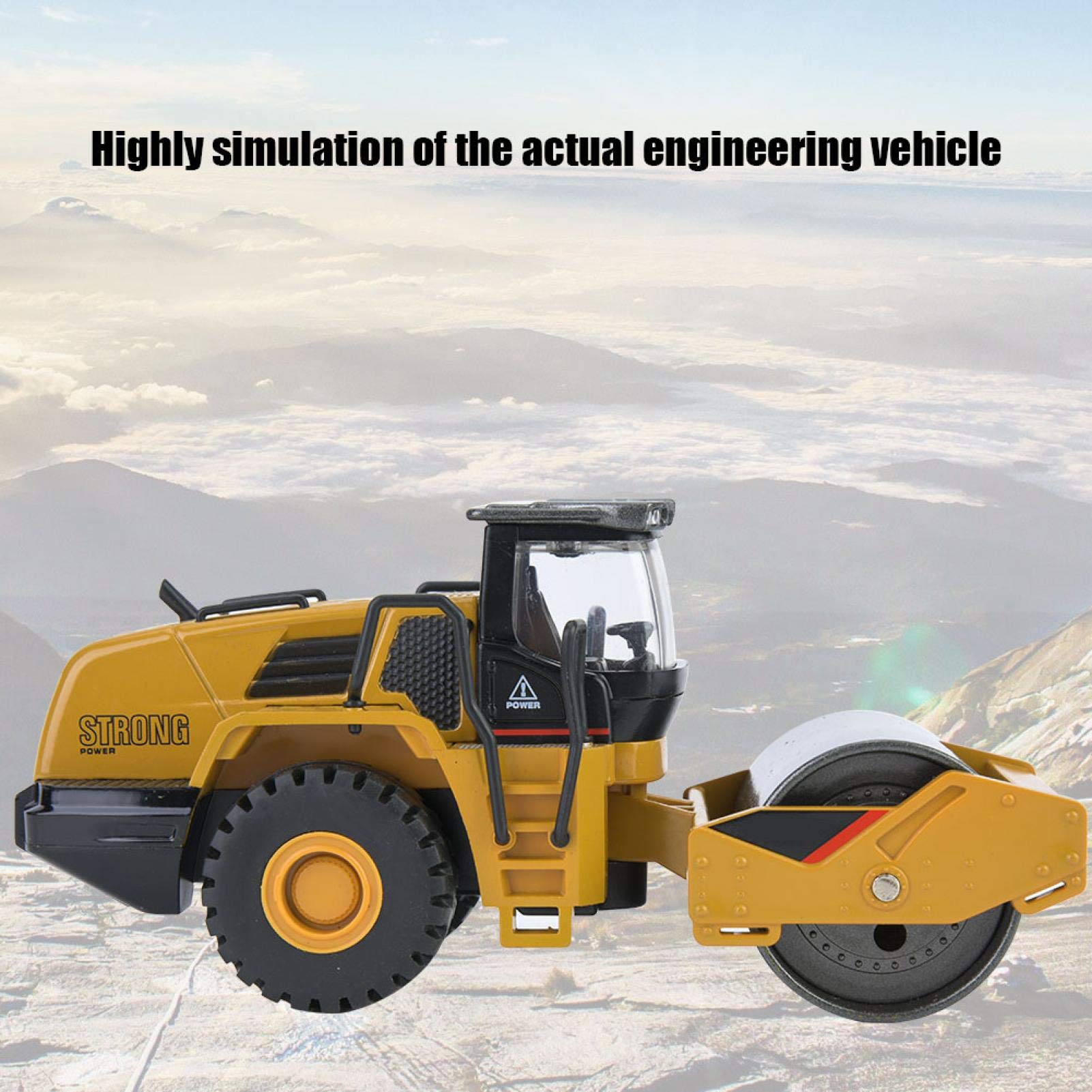 GOTOTOP 1 to 50 Scale Alloy Road Roller Model Construction Vehicle Vehicle Static Road Roller Model Suitable for Children Over 8 Years Old 16x6.6x6.6cm