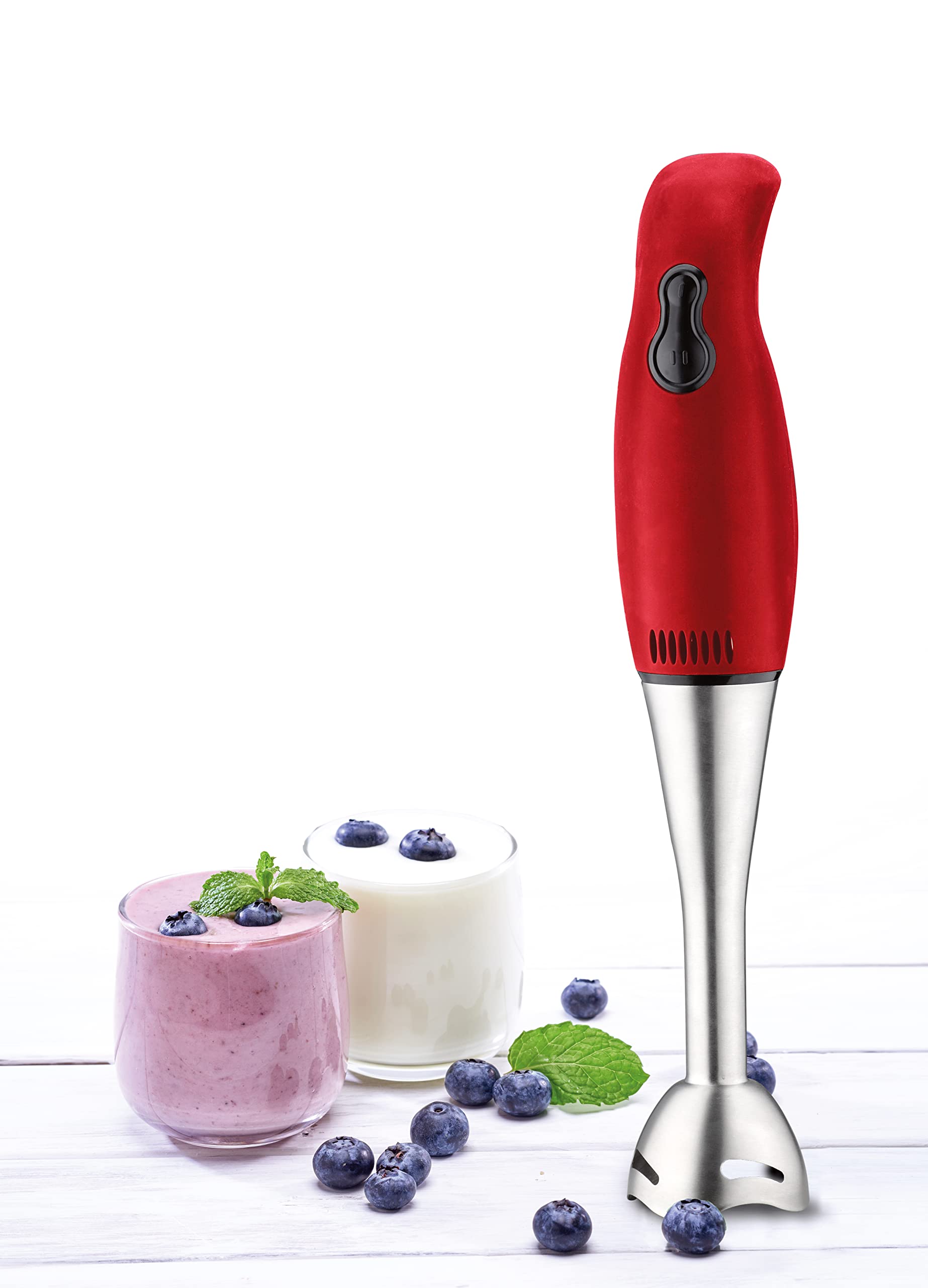Courant 2-Speed Hand Blender w/ 200W, Stainless Steel Leg, Easy to Clean Stick Blender, Blends Purees, Smoothie, Crushes Ice - Red