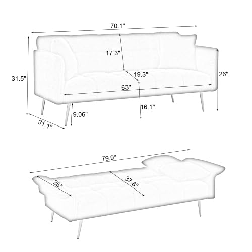Ochangqi 71'' Futon Couch Bed, Convertible Double Sofa Bed,Modern Loveseat Sleeper, 3 Seater,2 Pillow, Convertible Folding Love Seat Daybed for Small Spaces, Office, Bedroom,Apartment (Beige)