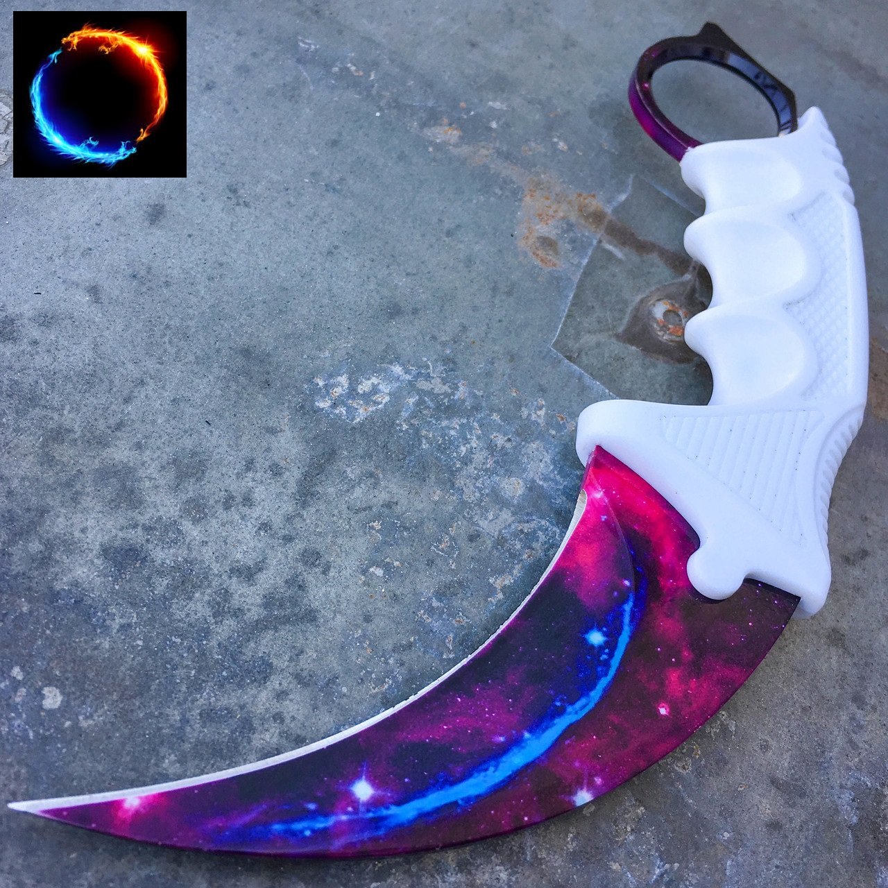 CSGO TACTICAL COMBAT KARAMBIT NECK KNIFE Hunting BOWIE FIXED BLADE GALAXY WHITE (White Handle)