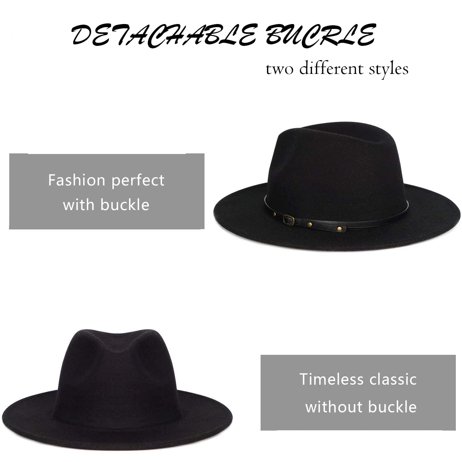 Fedora Hats for Women & Men Classic Wide Brim Fedora Hat Two Tone Hat Panama Cap Casual Hats with Belt Buckle