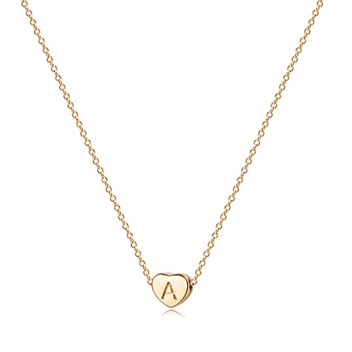 Tiny Gold Initial Heart Necklace-14K Gold Filled Handmade Dainty Personalized Letter Choker Gift for Women Necklace Jewelry