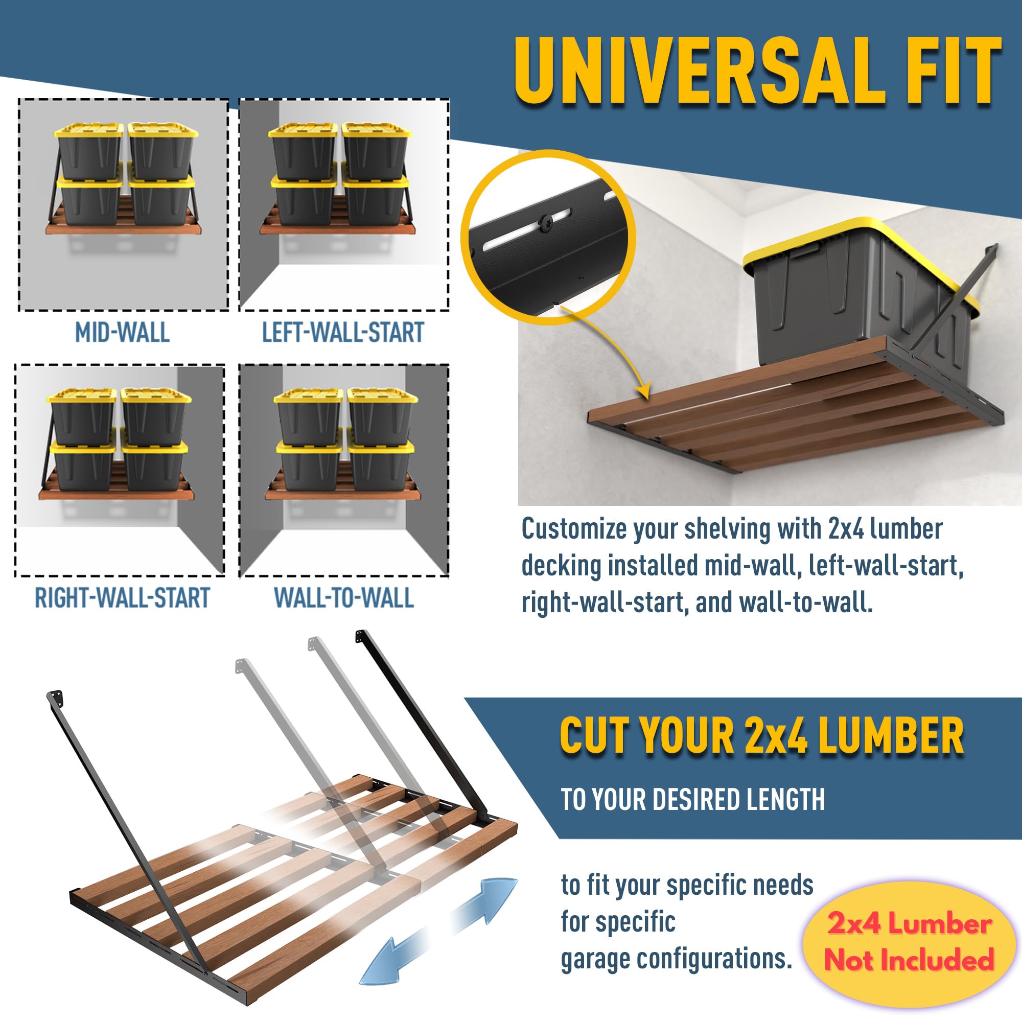 Koova Universal Garage Shelving Kit - Heavy-Duty, Easy Install, Customizable, 600 lbs. Support, Made in USA, Maximize Storage, Reclaim Floor Space