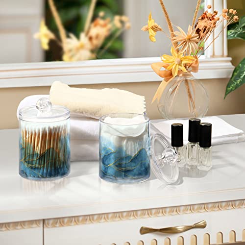 Marble Crack 2 Pack Qtip Holder Apothecary Jars Clear Plastic Bathroom Canisters Set For Cotton Swab, Cotton Pads,Cotton Ball, Floss
