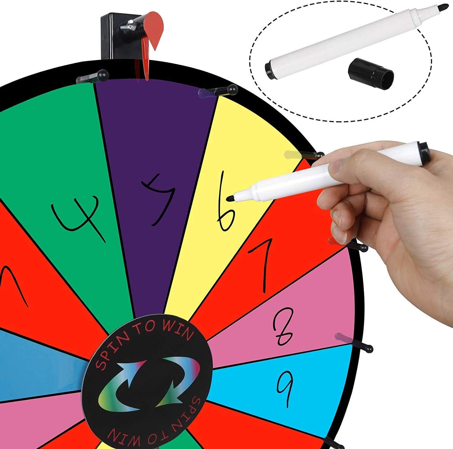 Smartxchoices Tabletop 24" Prize Spin Wheel 14 Spinning Slots Color Customize Spinner Wheel Game with Dry Marker Pen & Eraser,Trade Show Carnival Fortune