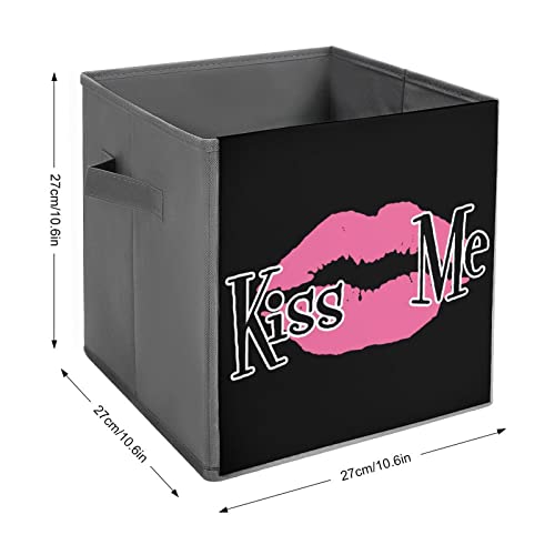 Kiss Me Storage Bins Cubes Foldable Fabric Organizers with Handles Clothes Bag Book Box Toys Basket for Shelves Closet 10.6"