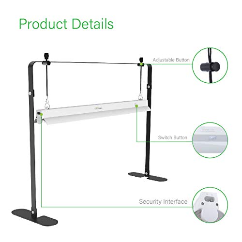 iGrowtek 2ft Grow Light for Seed Starting,LED Grow Lamp for Indoor Plants,Seedling Grow Light with Stand,Seed Starter Light Kit with Natural White Spectrum,Height Adjustable,Iron Frame,ON-Off Switch