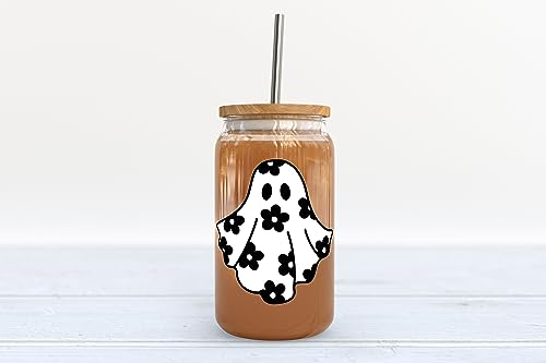Halloween Ghost UV DTF Transfers, 4x4in Set of 8, Rub on Transfers Stickers for Crafting, DIY Waterproof Decals UV DTF Transfer Sticker for 16OZ Glass Cups