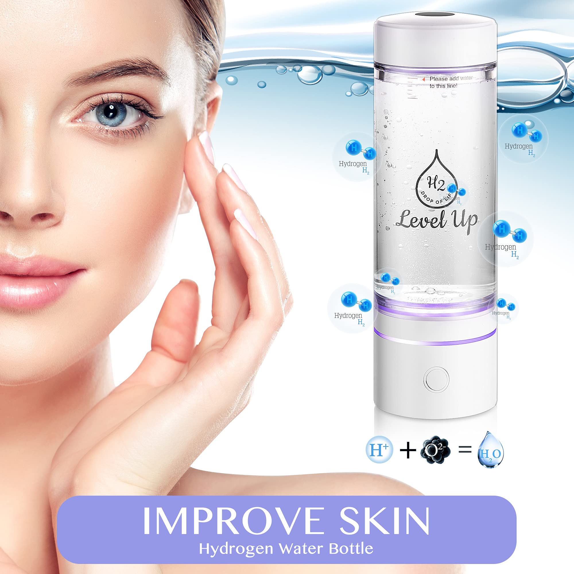 Level Up Way - Premium Hydrogen Water Bottle Generator β Up to 4000 PPB β SPE PEM Dupont US - Healthy Life