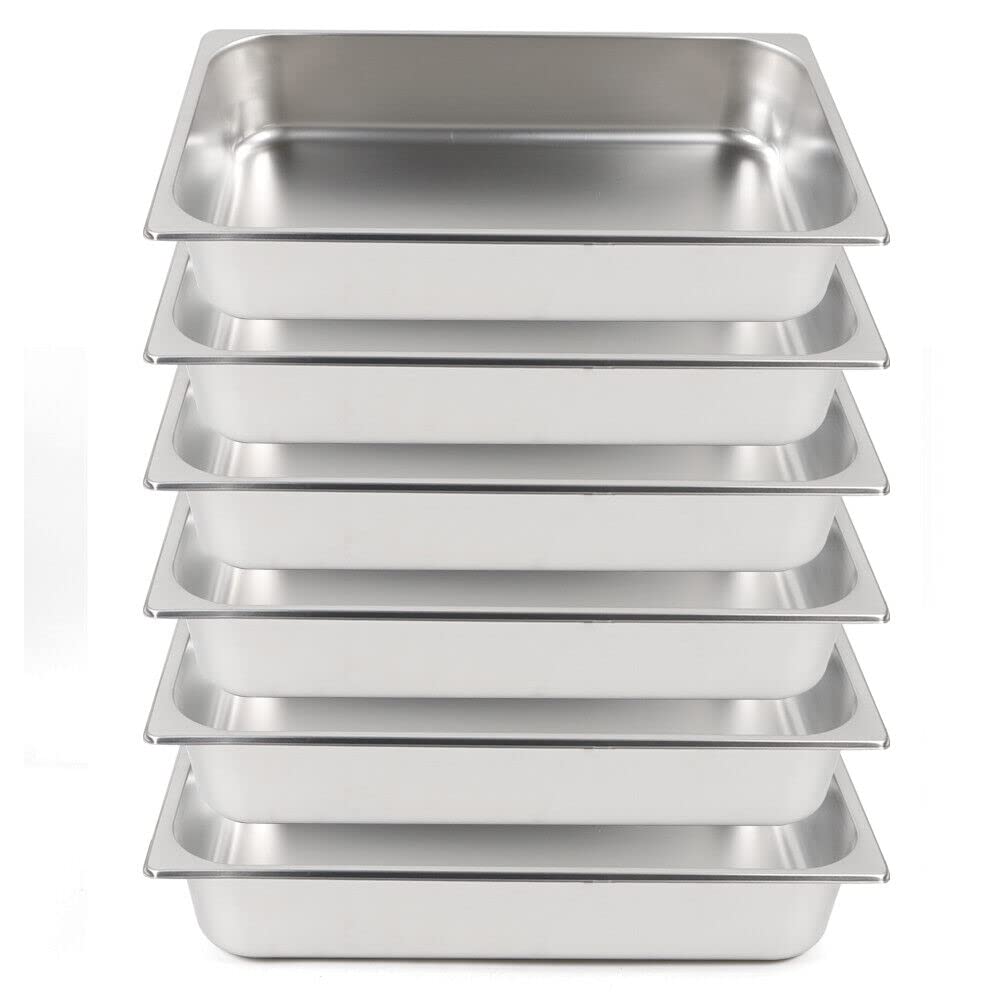 DYRABREST 6 PCS Full Size 2" Deep Stainless Steel Buffet Catering Pans for Hotels, Restaurant,Steam Table Pans/Hotel Buffet Pans kitchen,19.2''Ć13.3''Ć1.3''