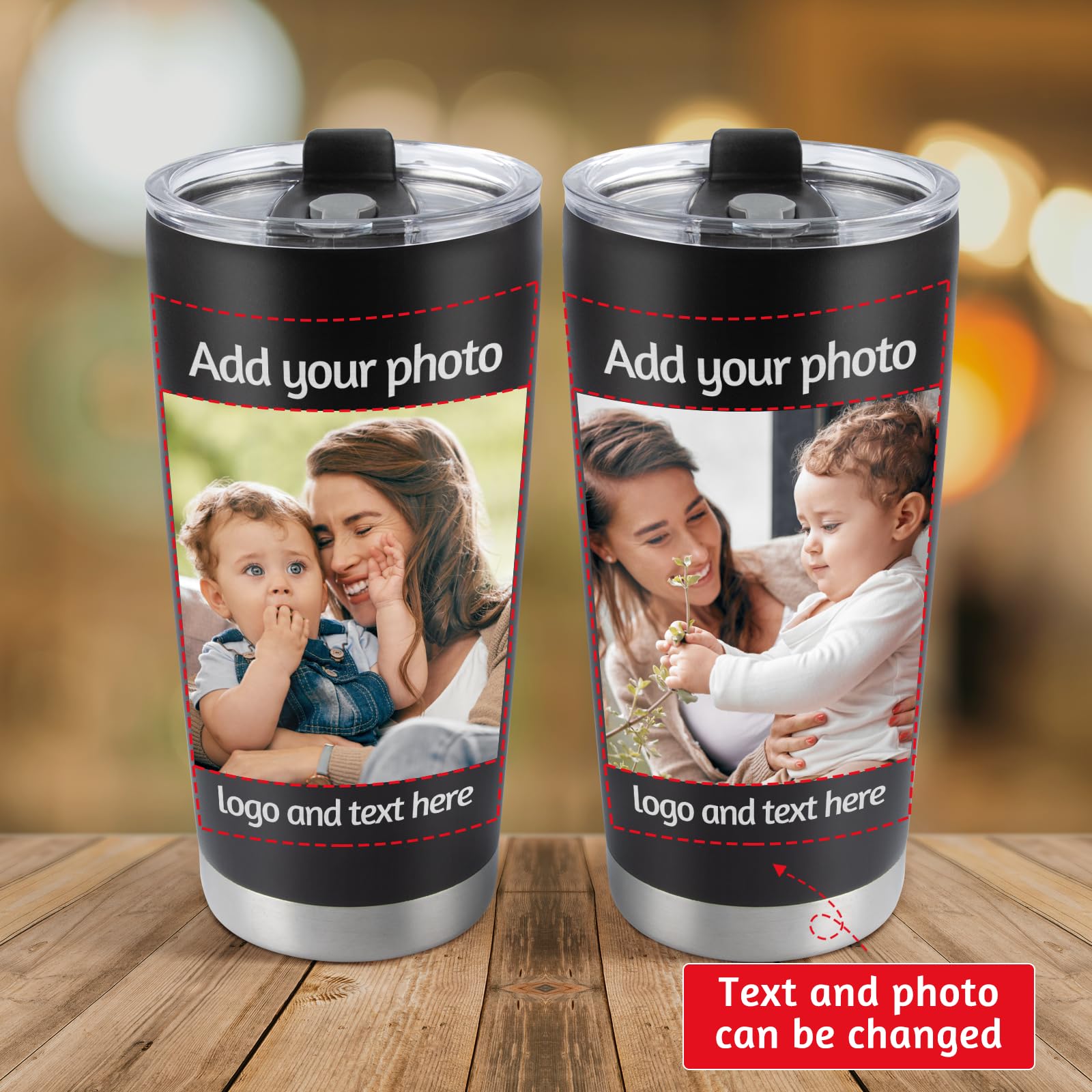 GifXify Personalized Coffee Tumbler with Picture & Text - Personalized Travel Coffee Mug - Custom 20oz Stainless Steel Tumbler Cup with Lid - Custom Cup Gift for Dad, Mom, Friends