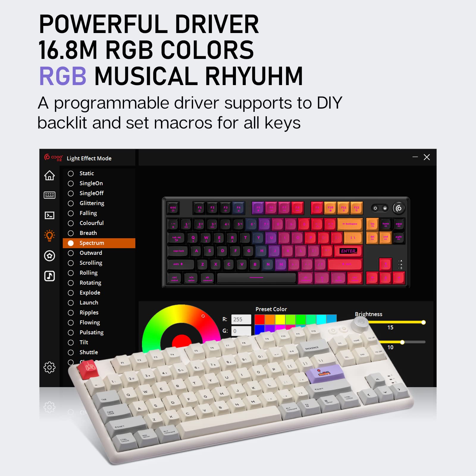 EPOMAKER CIDOO ABM084 TKL Hot Swap RGB 2.4Ghz/Bluetooth 5.0/Wired Mechanical Knob Keyboard NKRO with Poron Foam, 3000mAh Battery, Dye Subbed PBT Keycaps for E-Sport Win/Mac/Linux(Gateron G-pro Yellow)