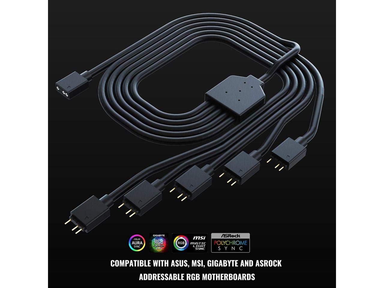 Cooler Master 1-to-5 ARGB Splitter Cable / 5V - Support 3-pin Addressable RGB - LED Sync Cable for MasterFan/MasterLiquid ARGB Series Support(ARGB 1-to-5 Splitter)