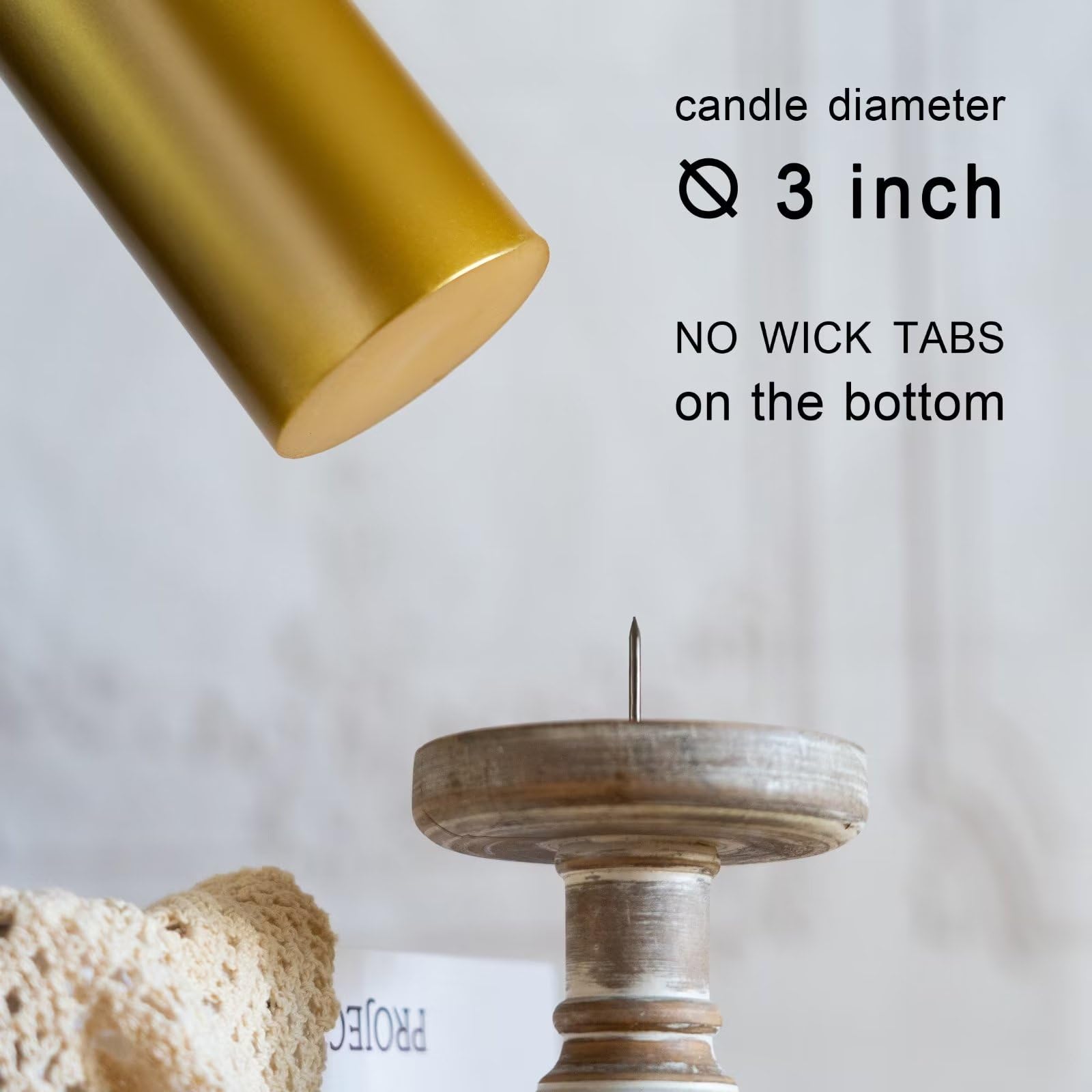 MOZEAL 3" x 4" Hand-Poured Unscented Gold Pillar Candles,Dripless Candles Set of 3,Smokeless,Clean Burning,Approx 60 Hours Burn Time,Wedding,Dinner,Christmas and Home Decor(3 Inch Width Series)