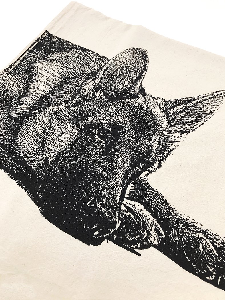 German Shepherd Tea Towel in Black - Hand Printed Flour Sack Tea Towel, Dish Towel, Kitchen Towel