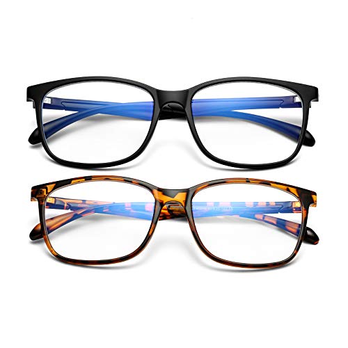 DeBuff Computer Blue Light Blocking Glasses Clear Anti Blue Ray Eyeglasses 2 Pack (Matte Black+Dark Leopard)
