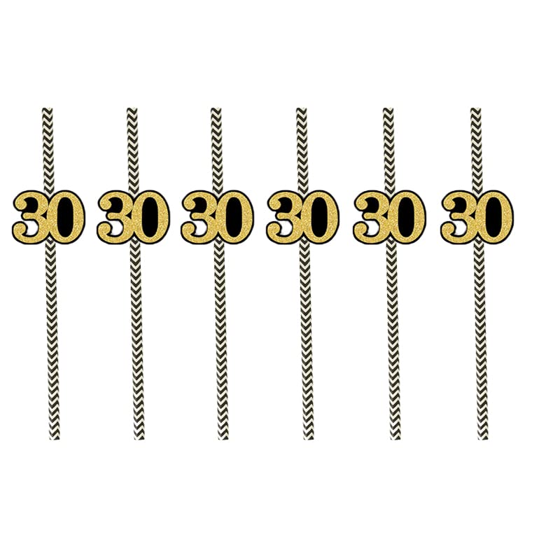 Happy 30th Birthday Straw Decor Gold Glitter Drinking Straw Cheers to 30 Years Thirty Birthday Party Decoration (24 PCS)