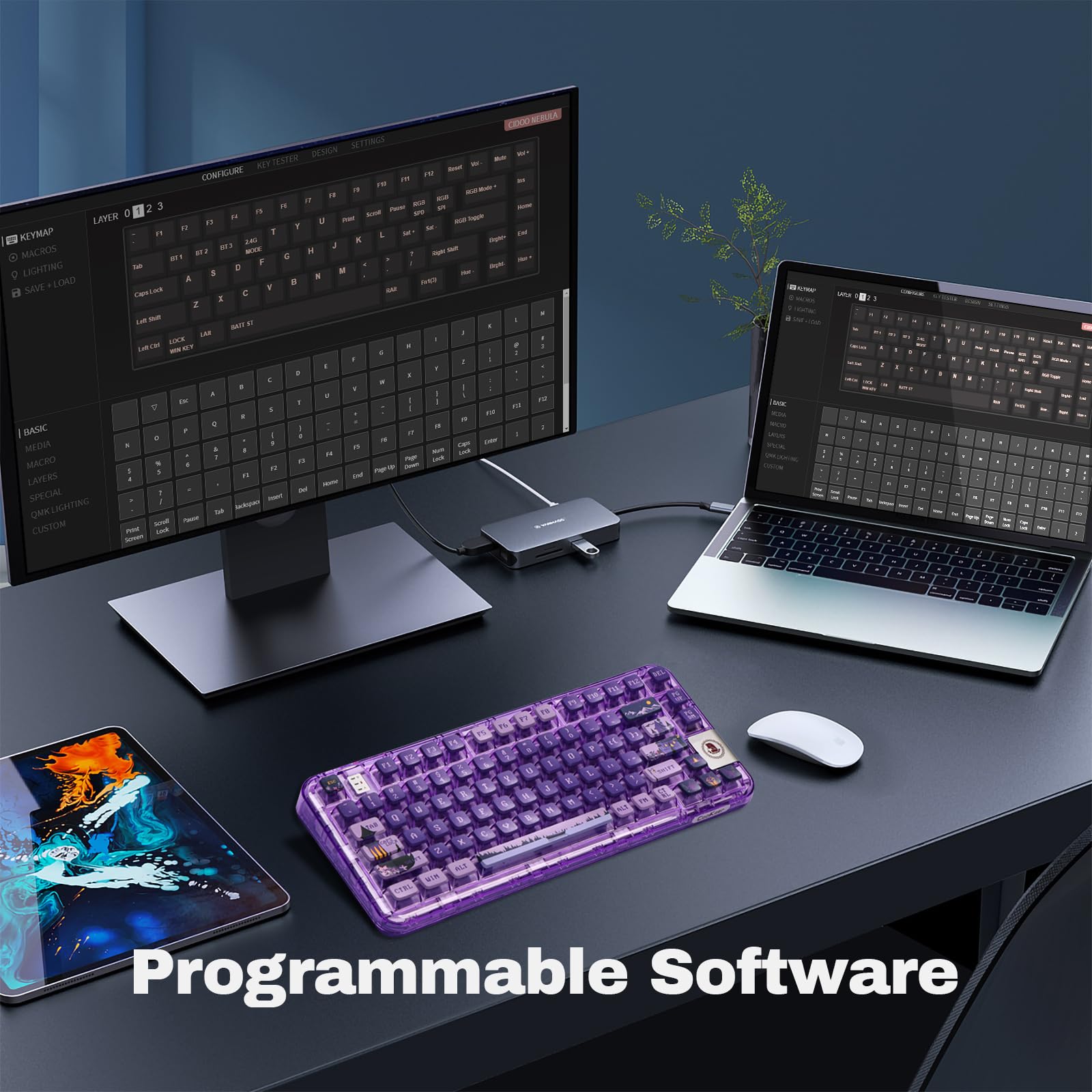 EPOMAKER CK75 75% Transparent Gasket Hot Swap RGB Bluetooth/2.4Ghz Wireless/Type-C Wired Gaming Keyboard with KSA Profile PBT Keycaps, Compatible with Win/Mac/Android(Purple,Clove Switch)…