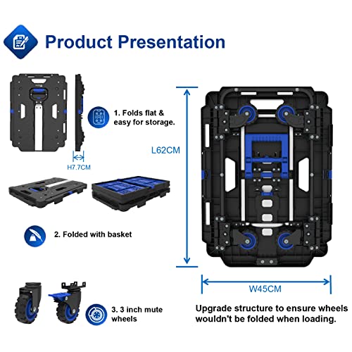 Push Cart Foldable Platform Hand Truck 300lb Weight Capacity with 360 Degree Swivel Wheels Can Splice Together with Handle, Black