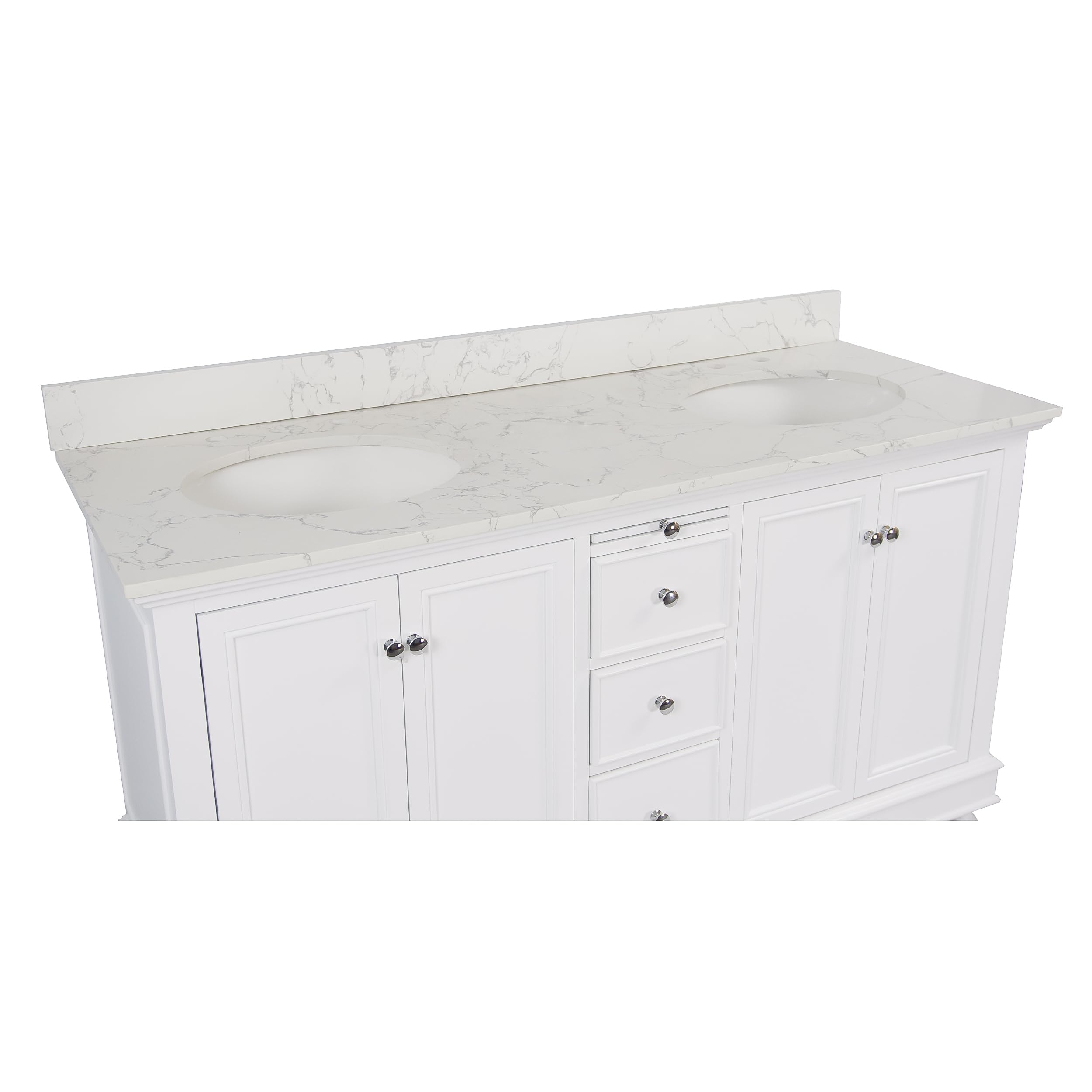 Kitchen Bath Collection Bella 60-inch Double Bathroom Vanity (Engineered Marble/White): Includes White Cabinet with Engineered Marble Countertop and White Ceramic Sinks