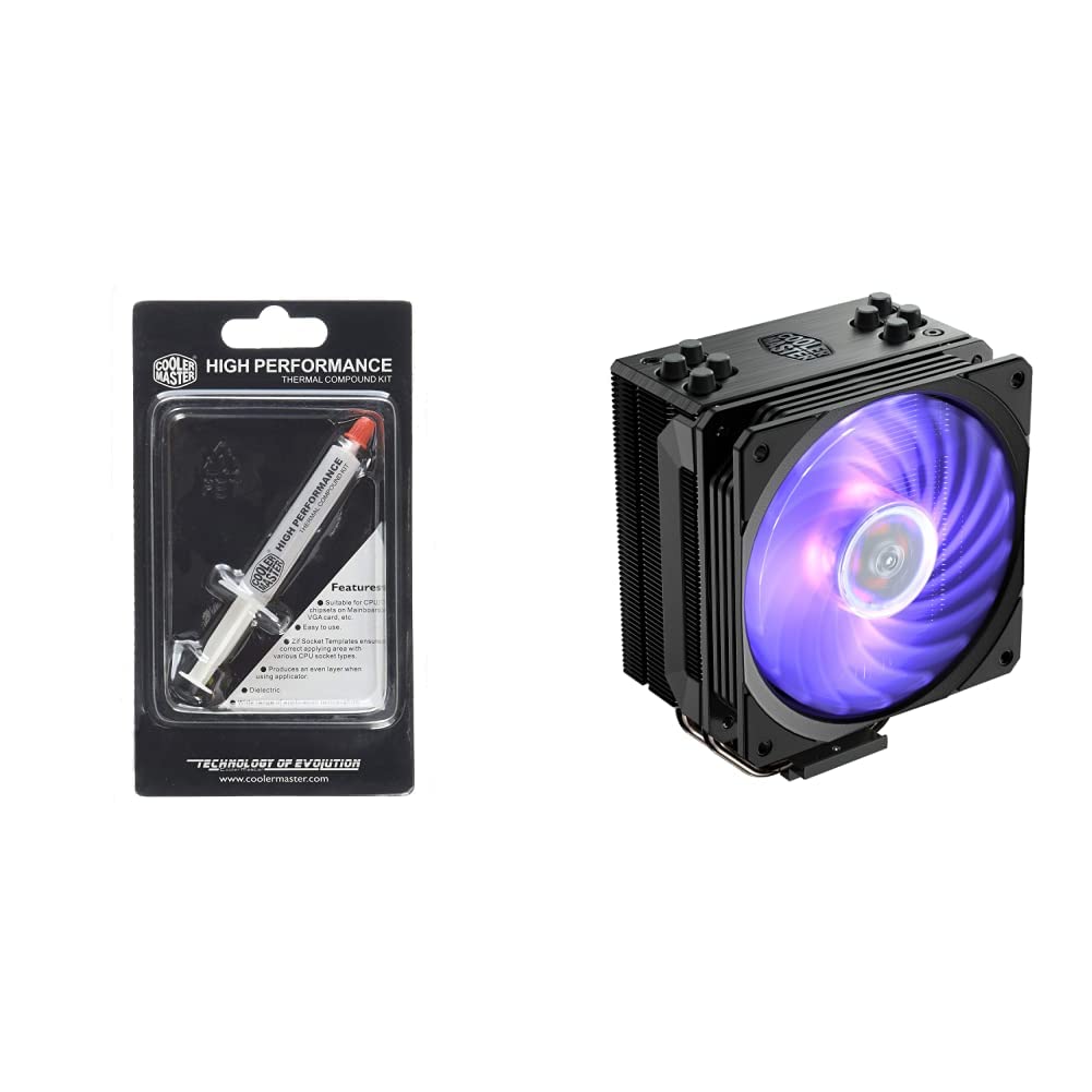 Cooler Master High Performance Thermal Paste - (HTK-002-U1) AND Cooler Master RR-212S-20PC-R1 Hyper 212 RGB Black Edition CPU Air Cooler 4 Direct Contact Heat pipes 120mm RGB Fan