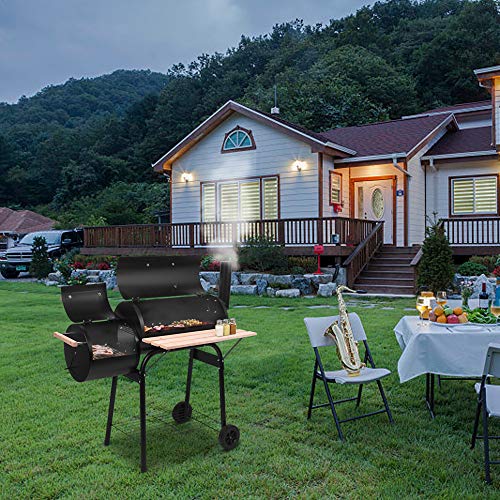 LDQS BBQ Charcoal Grill with Side Fire Box and Offset Smoker, Outdoor Picnic Barbecue Grill, Heat Control, Camping, Patio Backyard Cooking