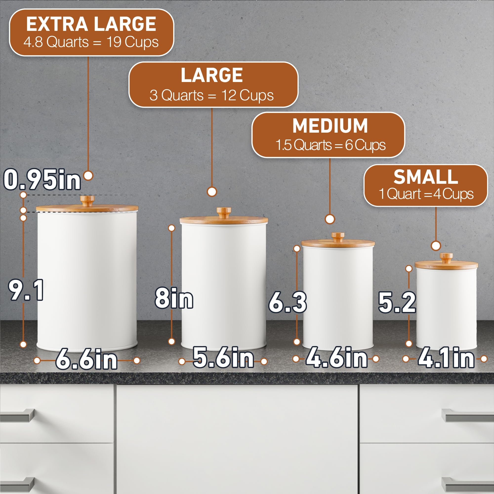 Kitchen Canisters for Countertop Set of 4 with Customizable Chalkboard Labels & Marker Pen - Big Iron Kitchen Canisters with Airtight Lids - Canisters Sets for the Kitchen - White Kitchen Canister Set